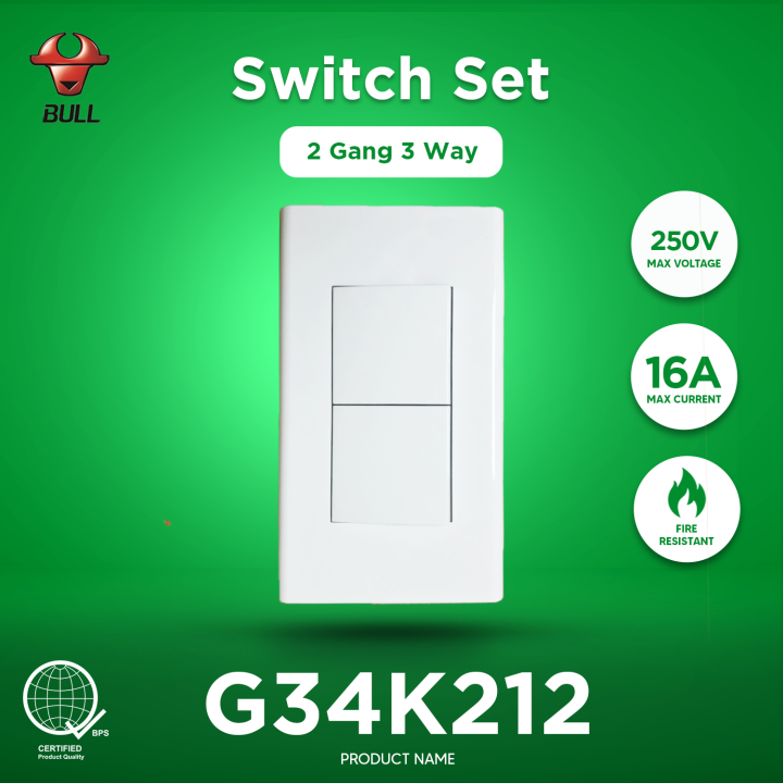 BULL 2 Gang 3 Way Switch Set G34K212 | Lazada PH
