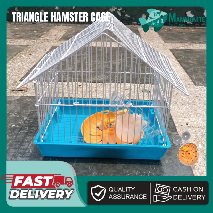Colorful Collapsible Small Hamster Cage TRIANGLE ROOF With Feeding Cups ...