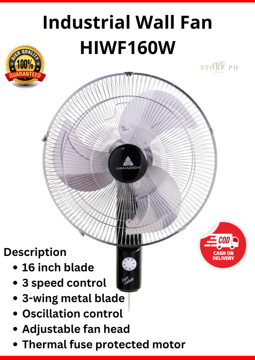 Industrial Wall Fan HIWF160W HIWF-160W 16 inch blade 3 speed control 3 ...