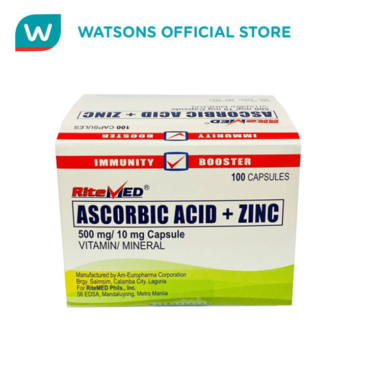 RITEMED Ascorbic Acid + Zinc 500mg 1 Capsule [SOLD PER PIECE] | Lazada PH