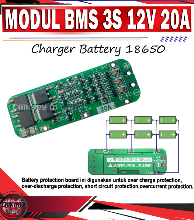 BMS 3S 12V 20A MODUL CHARGER BATERAI LI-ion LITHIUM 18650 | Lazada ...