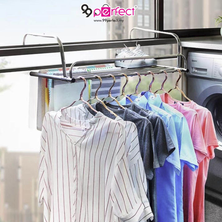 [99PERFECT] S/Steels Balcony Cloth Drying Rack Balcony Hostel Laundry ...