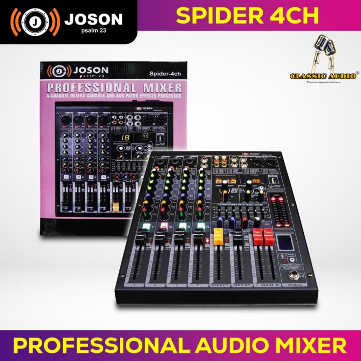 Joson Spider 4 Channel Professional Audio Mixer with +46V Phantom Power ...