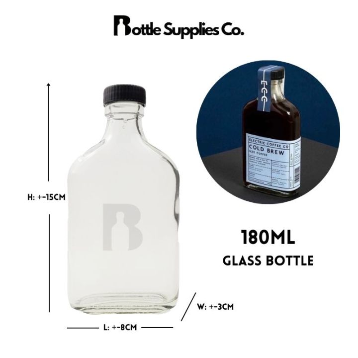(50pcs) 180ml Flat Glass Bottle w/ Screw Cap | Flask Glass Bottle for ...