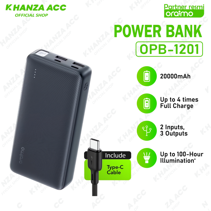 ORAIMO OPB-1201 Powerbank 20000mAh Fast Charging 2 Input 3 Ouput ...