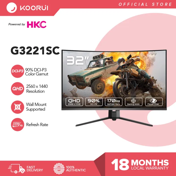 Koorui G3221SC 31.5 Inch 2560*1440 QHD (Powered by HKC) Curved VA 1500R black 170HZ, 90% DCI-P3 ...