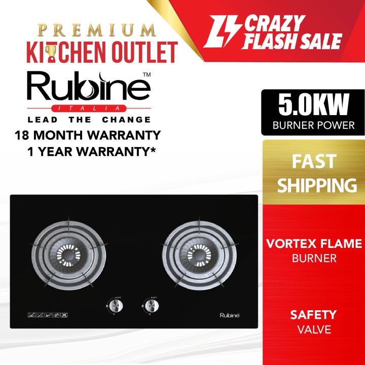 Rubine 2 Burner 5.0Kw Glass Hob RGH-VISTA2B-BL | Anti Gas Leaking ...