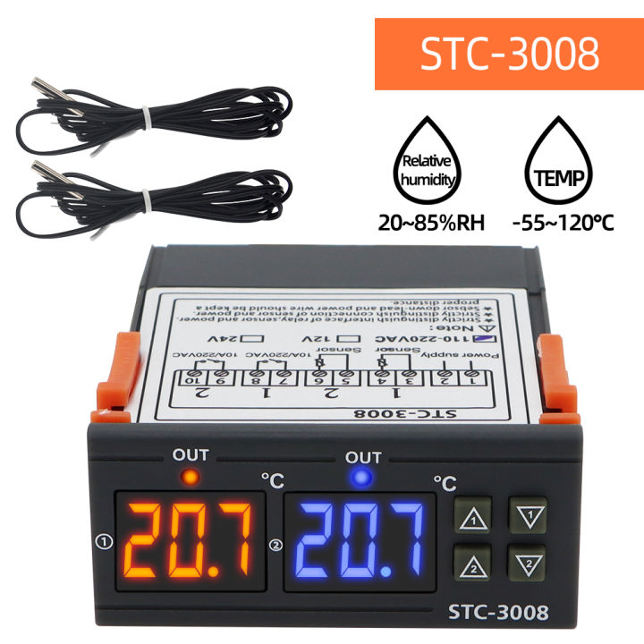STC-3008 Dual Digital Temperature Controller Thermostat Thermoregulator Incubator Probe 10A ...