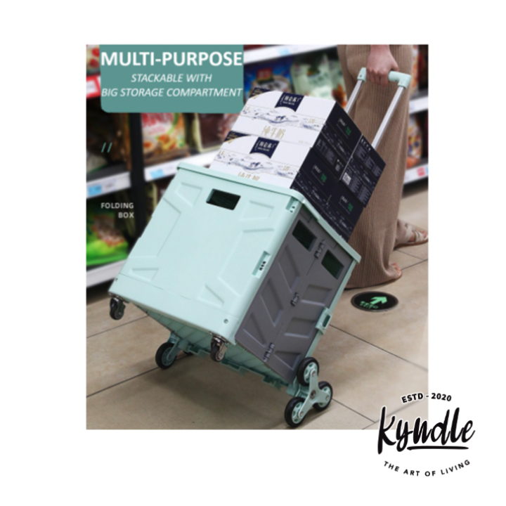 2021 Version Foldable Trolley Cart Box With Wheels Handle Grocery ...