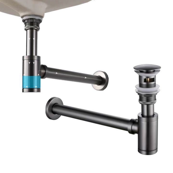 Gun Metal Grey Bathroom Basin Bottle Trap Drain Modern Sink Pop Up ...