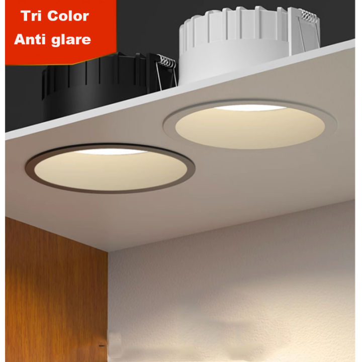 Tri Color Round Anti-Glare Led Recessed Downlights 7w 12w 18w Hole Size 7cm 9cm 12cm Ceiling ...