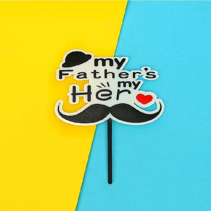 Ins Happy Fathers Day Theme Hat Beard Acrylic Cake Topper Baking Props