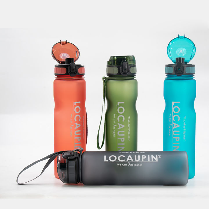 Locaupin Frosted Sports Water Bottle with Motivational Time Marker Tumbler Portable Wrist Strap ...