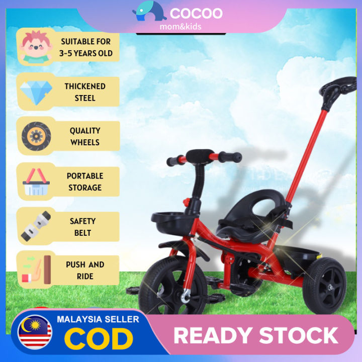 COD Kids Tricycle 3 Wheels Balance Quiet ride tires Front Back Basket ...