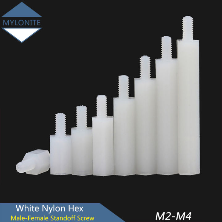M2 M4 White Hex Nylon Standoff Spacer Male to Female Column Flat Head ...
