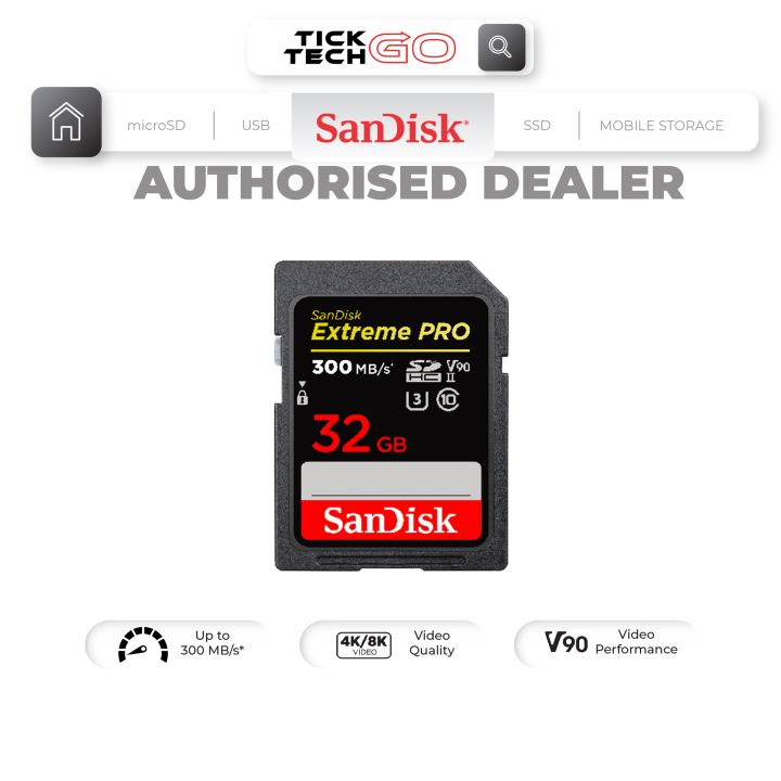 SanDisk Extreme PRO SDHC/SDXC 32GB 64GB 128GB 300MB/s UHS-II V90 4K 8K UHD SD Memory Card | Lazada