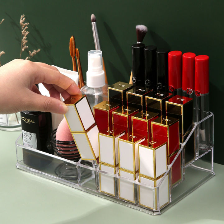 16 Slot Multifunctional Acrylic Lipstick Organizer Transparent Cosmetic ...