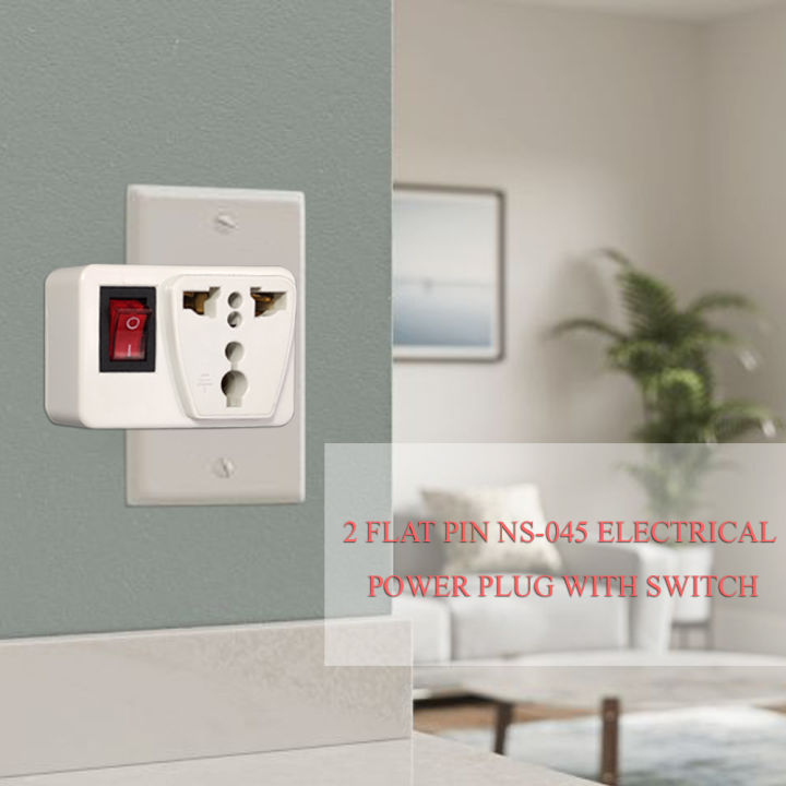 2 FLAT PIN NS-045 ELECTRICAL POWER PLUG WITH ON/OFF POWER SWITCH ...