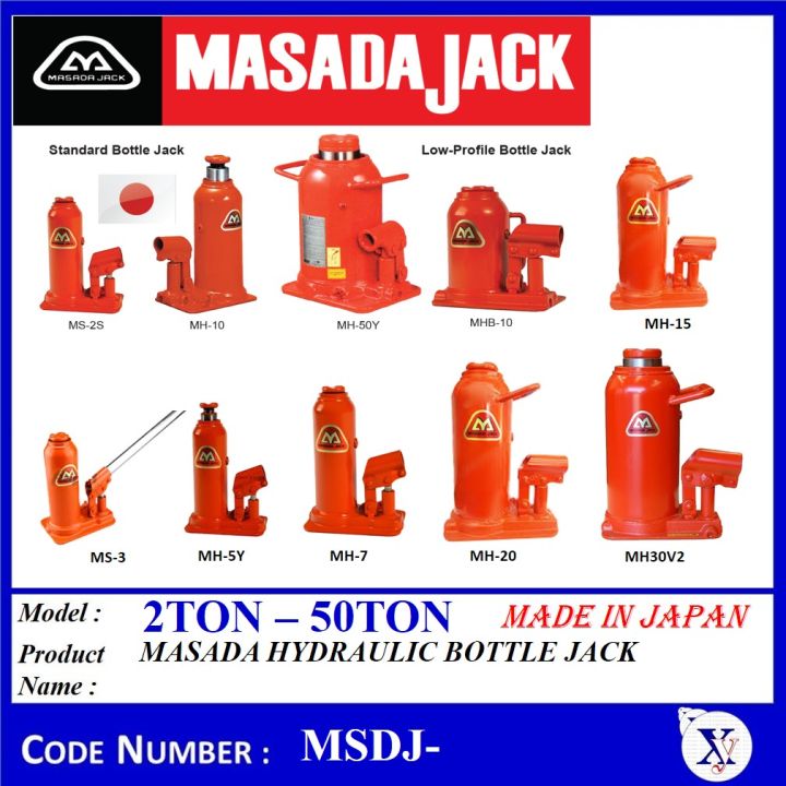 MSDJ- MS-2, MS-3, MS-5, MH-10, MH-15, MH-20 MH-30 JAPAN MASADA HYDRAULIC BOTTLE JACK | Lazada