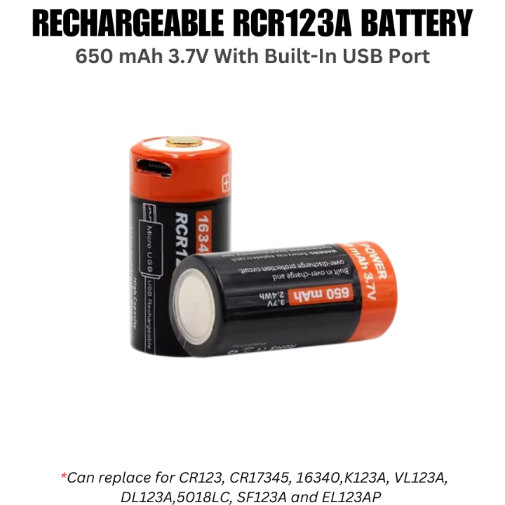 Rechargeable CR123A Battery 650mAh with Built-in USB Charging Point ...