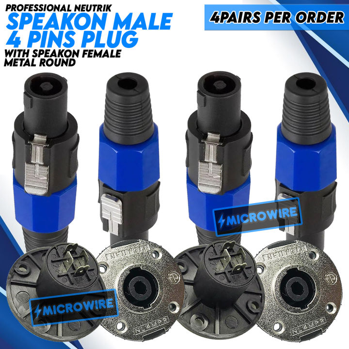 MW 4 Pairs Neutrik Professional SpeakON Connectors – Heavy Duty Metal 4 ...