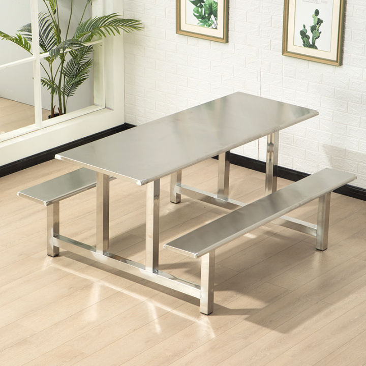 One-piece fast food combination stainless steel dining table and chair Student employee company ...