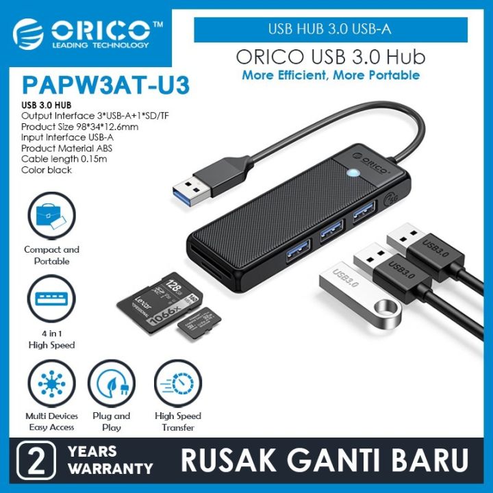 Usb A 3.0 hub orico 3 port 5Gbps cable 15cm with card reader tf micro ...