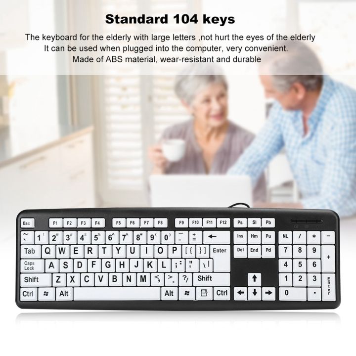 [Ganlitong] Black Low Vision Keyboard USB Wired Old People Keyboard ...