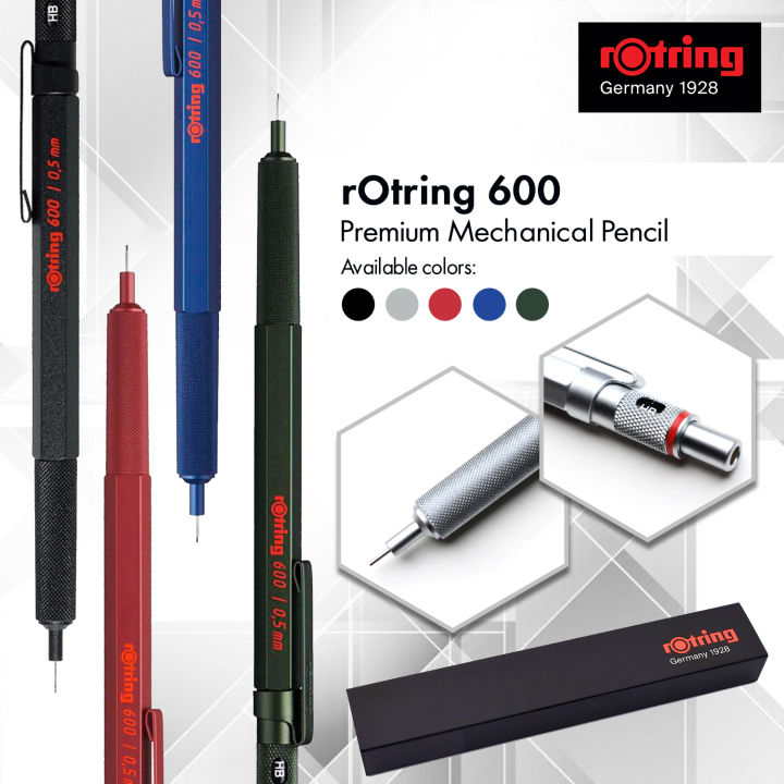 rOtring 600 Premiun Mechanical Pencil - Full metal, hexagonal body 0.5 ...