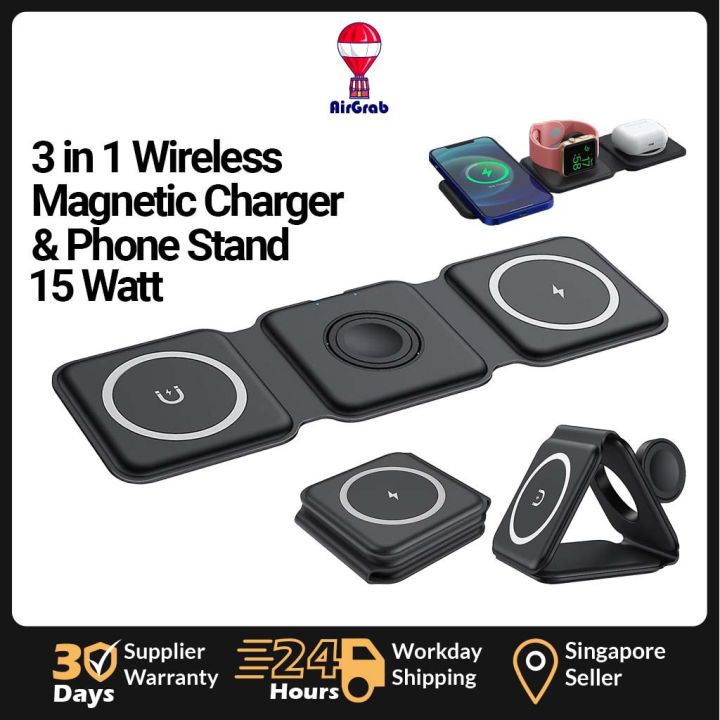3 in 1 Wireless Charger Pad Magnetic 15W Charging Station Folding Multi ...