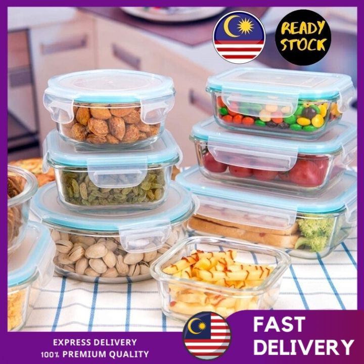 Airtight High Heat Resistant Glass Container Food Storage Lunch Box ...