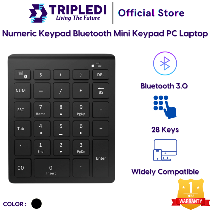 TRIPLEDI Numeric Keyboard Bluetooth Mini Numpad Keypad 28 Keys PC Mac ...