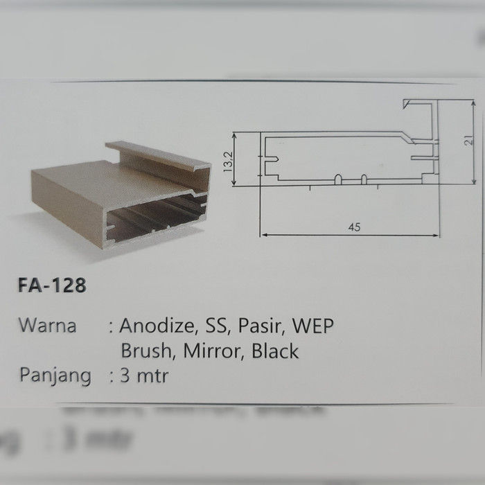FA 128 Profil Lis Bingkai Frame Kaca Lemari Kitchen Aluminium 3 Meter ...