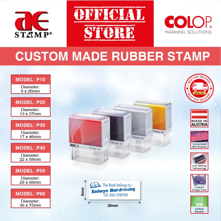 Custom Made Rubber Stamp | COLOP Printer Line Self Inking Stamp | P10 P20 P30 P40 P50 P60 ...
