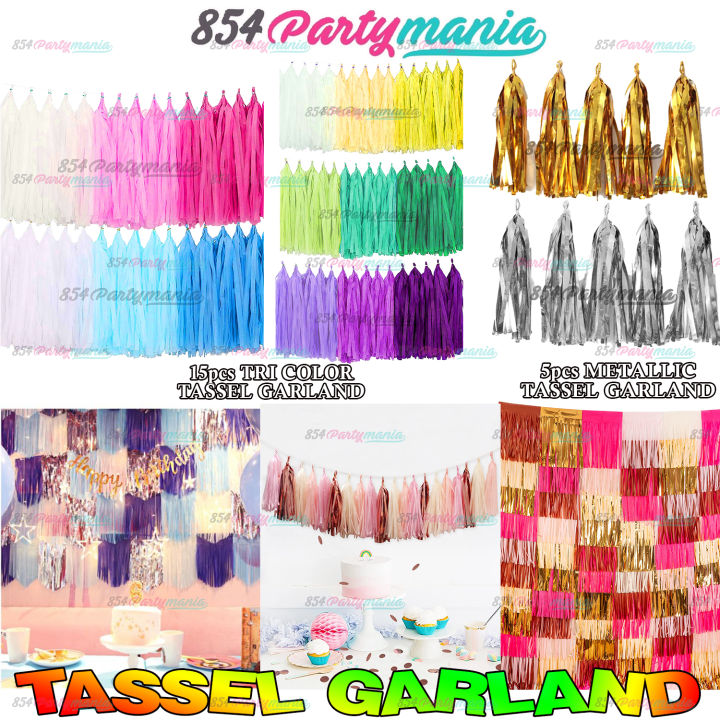 15pcs DIY Tissue Paper Tassel Garland Party Decor decor tri color ...
