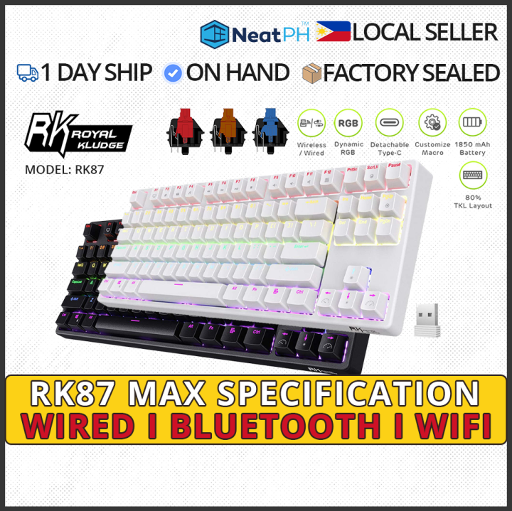 RK ROYAL KLUDGE RK87 RGB 80% Mechanical Keyboard Trimode Wireless ...