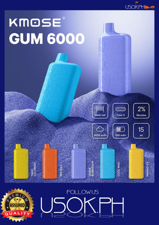 KMOSE GUM 6000 Puffs 5% Nic Disposable Pods | Lazada PH