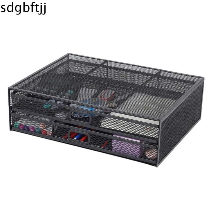 SDGBFTJJ Black Metal Mesh Computer Monitor Stand for Desk 2 Drawers ...