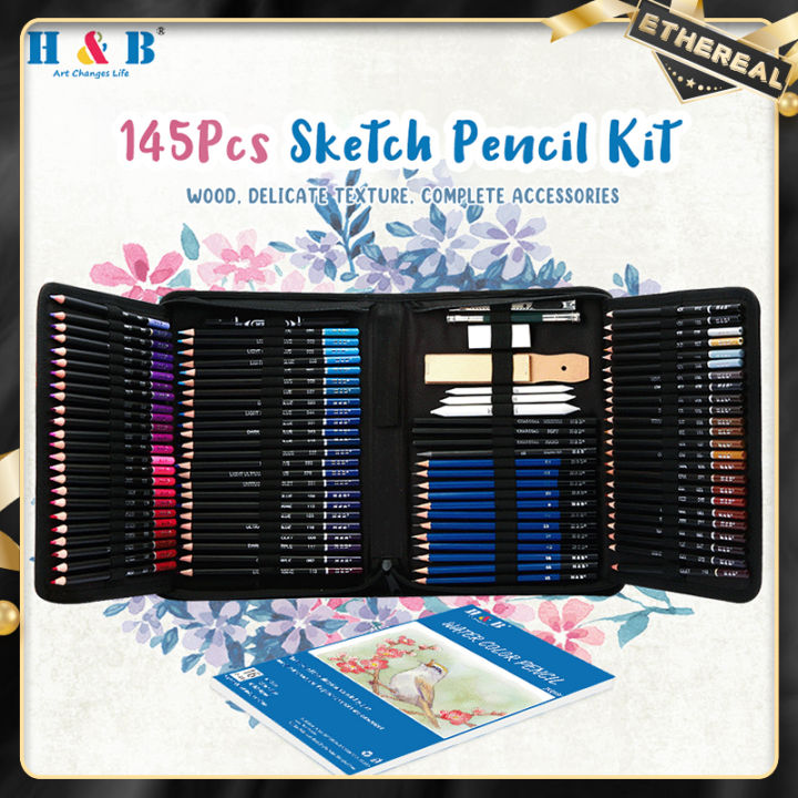 145pcs Sketch Pencil Set Artist Craft Professional drawing Kit Graffiti ...