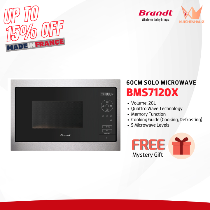 Brandt 60cm/26L Built-in Microwave + Grill BMS7120B (Black) | Lazada