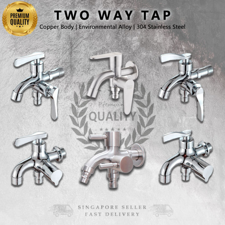 304 Stainless Steel Double Two 2 Way Dual Water Tap Splitter ...