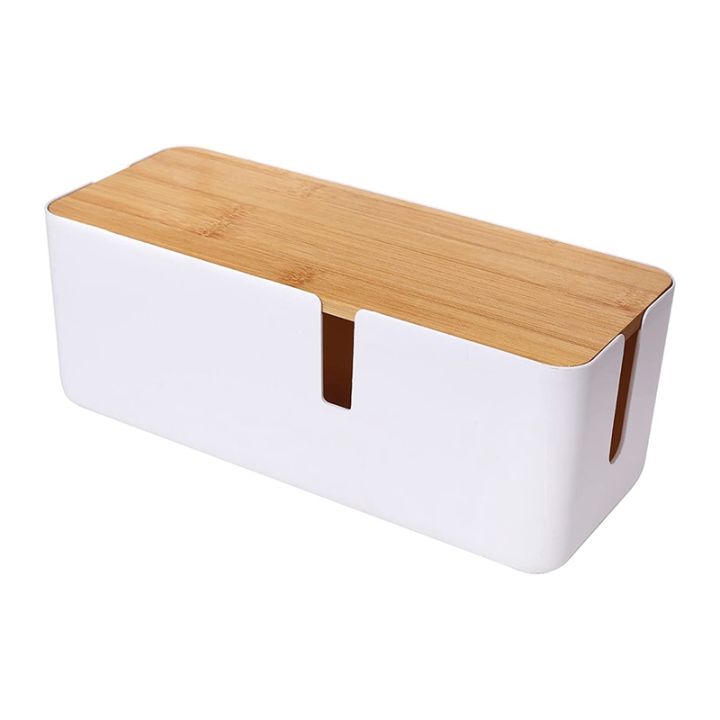 Cable Management Box with Bamboo Lid Small Cable Organizer Box for ...