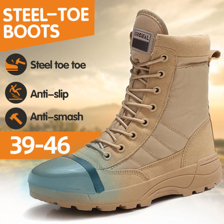 Steel Toed Tactical Boots for Men Work Safety Shoes Anti Smashing ...