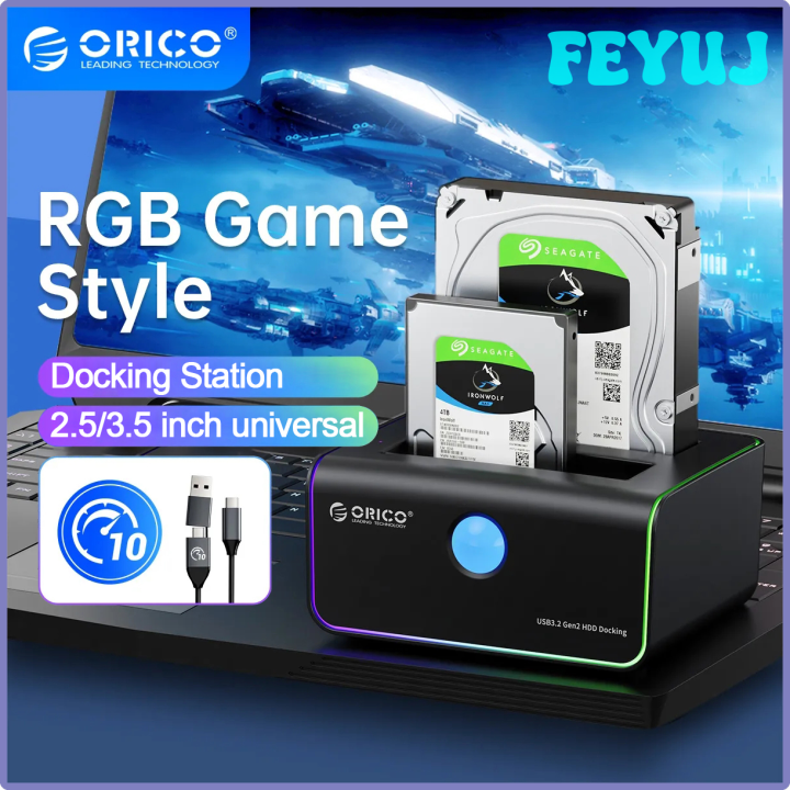 FEYUJ ORICO RGB HDD Docking Station Type-C 10Gbps Adapter for 2.5" 3.5 ...