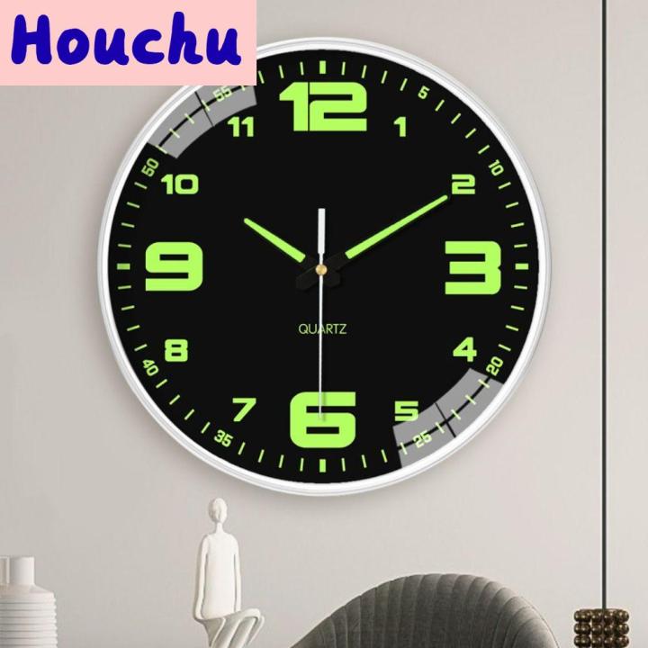 Silent Quartz Wall Clock Plastic Round Digital Clock Light Glow In The ...