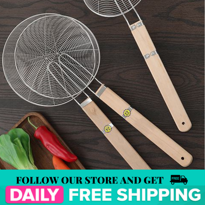 Kitchen Stainless Steel Large Wire Strainer Spider Strainer with Wooden ...