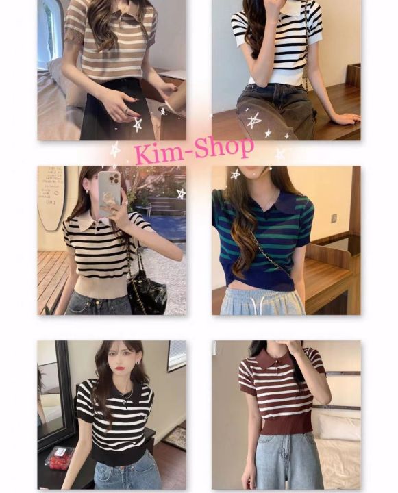 Kim-Shop*พร้อมส่งเสื้อยืดคอปกไหมพรมแขนสั้น แฟชั่นทรงครอป29019* | Lazada ...