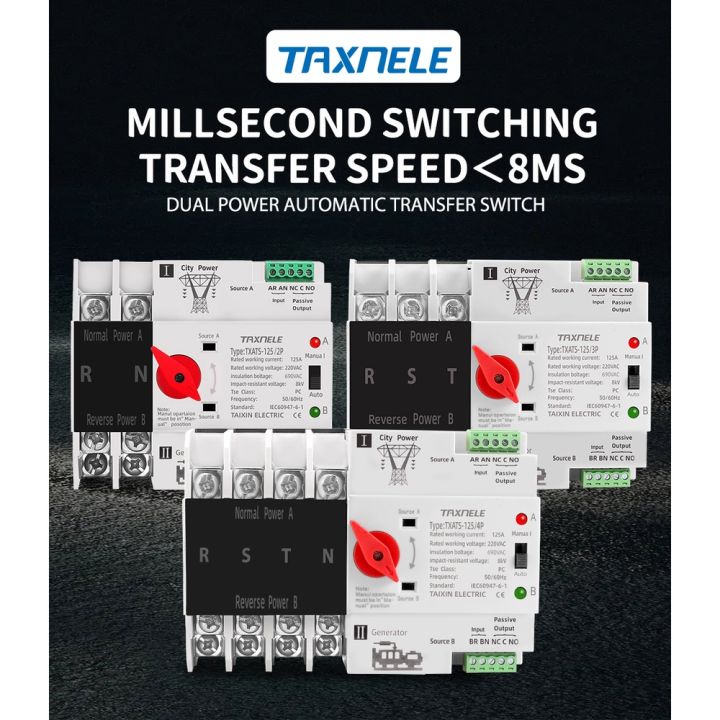【Clearance】 63A 100A 125A ATS Dual Power Automatic Transfer Switch ...