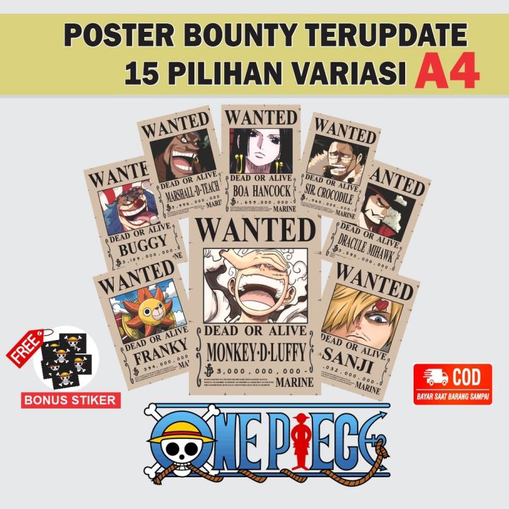 Poster Bounty ONE PIECE Poster Buronan - 15 pilihan - ukuran A4 ...