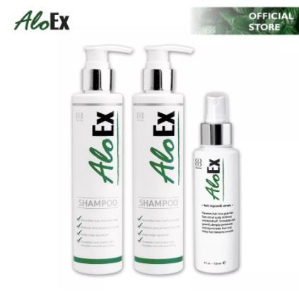 เซตแชมพูลดผมขาดร่วงสูตร AloEx Original Shampoo 2 ชิ้น + เซรั่มบำรุงโคนผม AloEx Hair Regrowth ...